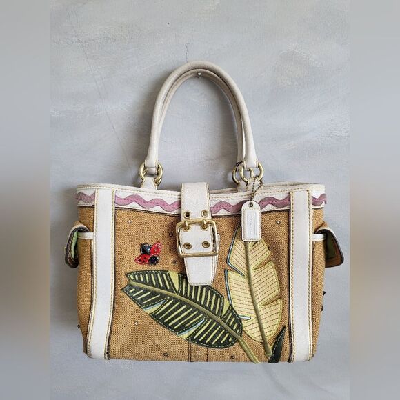 Coach | Bags | Coach Lady Bug Leaf Limited Edition Burlap Leather ...